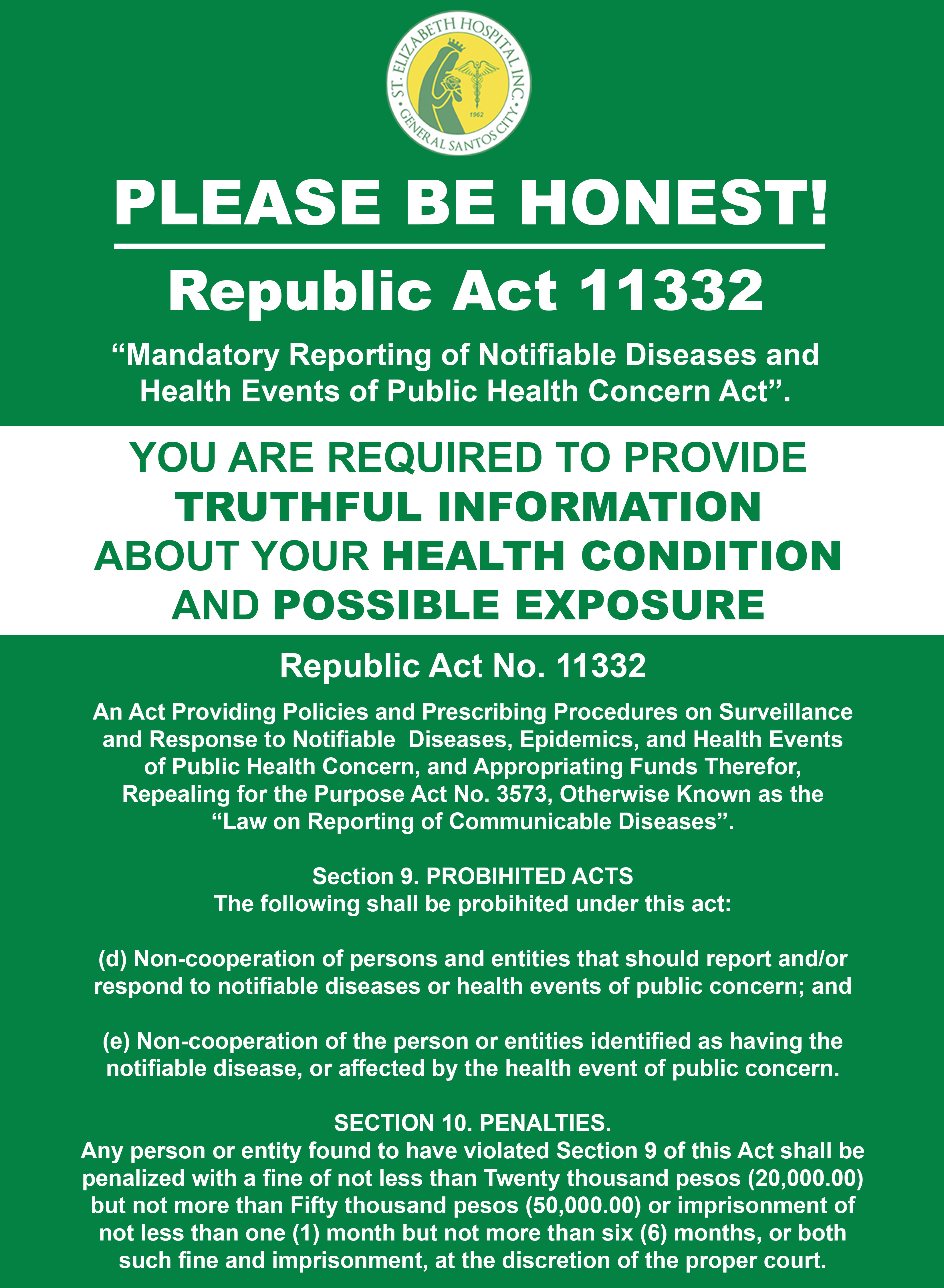 Please Be Honest Republic Act 11332 St Elizabeth Hospital Inc Please Be Honest Republic Act 11332 St Elizabeth Hospital Inc
